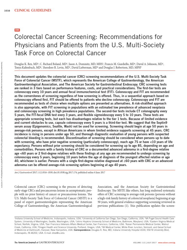 Colorectal Cancer Screening Recommendations For.13 | PDF | Colonoscopy ...