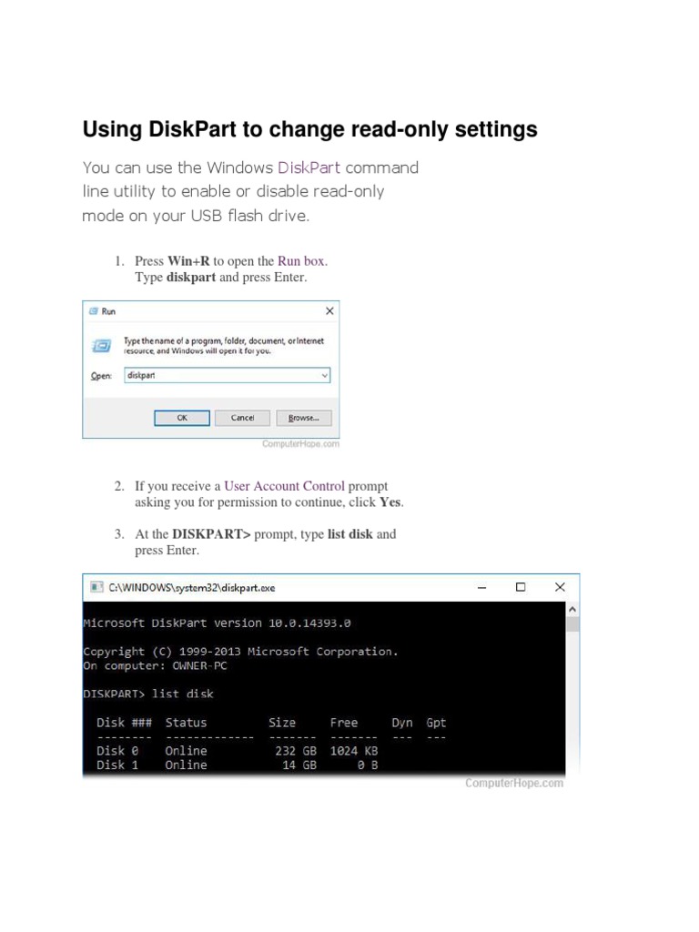 Using Diskpart To Change Read-Only Settings | PDF