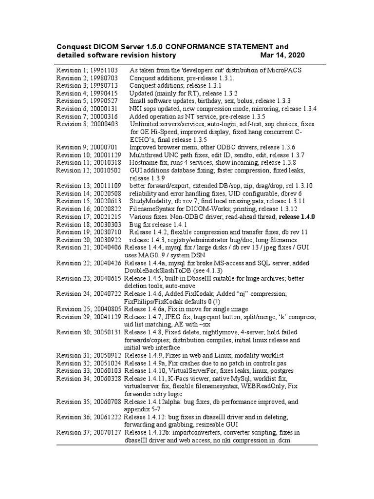 DicomConformance FilesLST Changes | PDF | Databases | Information Retrieval