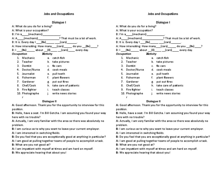 Dialogue - Jobs and Occupations | PDF