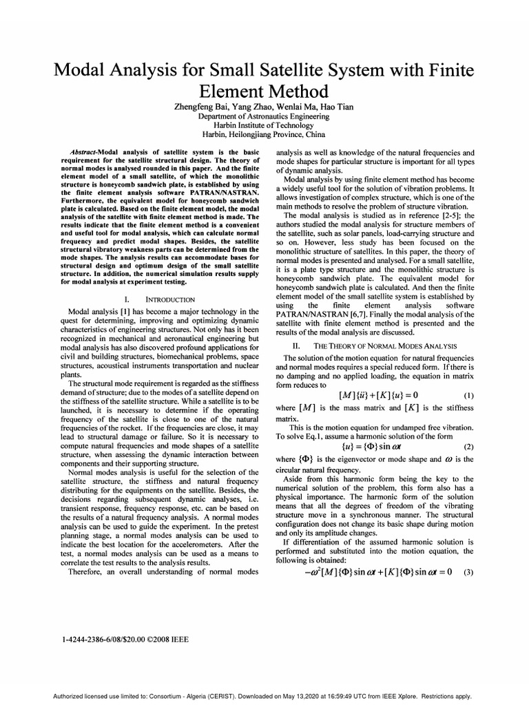 Modal Analysis For Small Satellite System With Finite Element Method Pdf Eigenvalues And