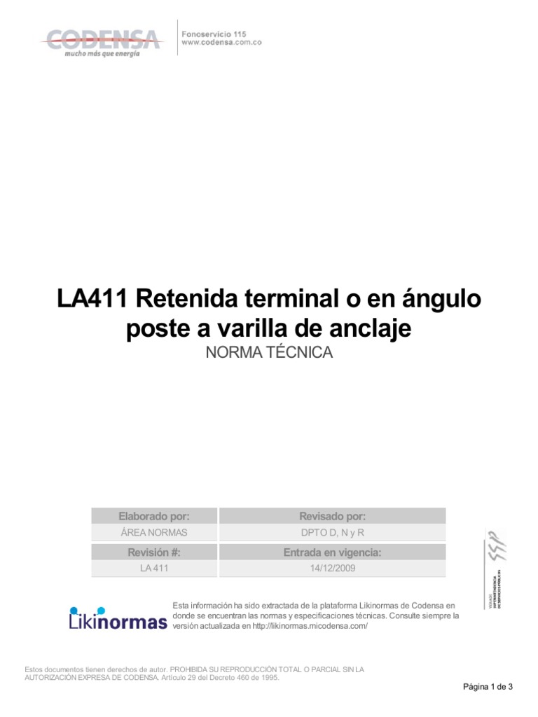 LA411 Retenida Terminal o en Ángulo Poste A Varilla de Anclaje PDF ...