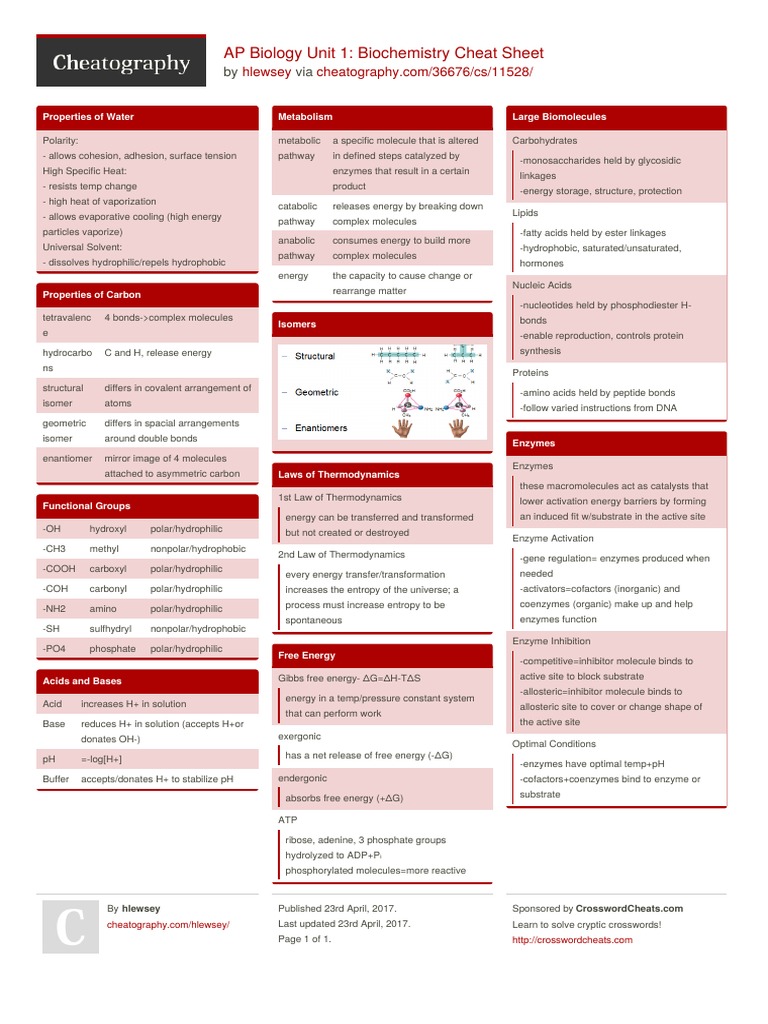 Unit 1 Cheatsheet | PDF | Metabolic Pathway | Active Site