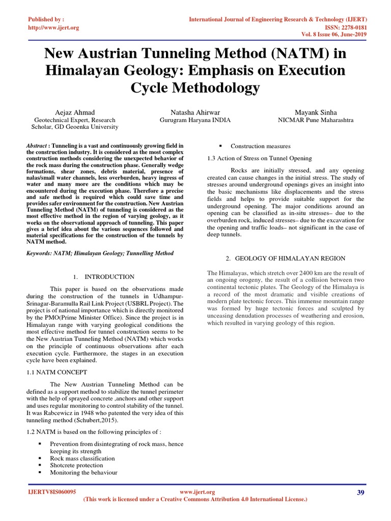 New Austrian Tunneling Method (NATM) in Himalayan Geology: Emphasis On ...