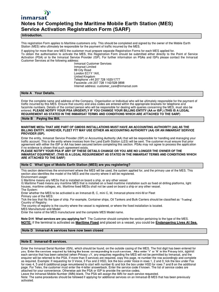 Notes For Completing The Maritime Mobile Earth Station (MES) Service ...