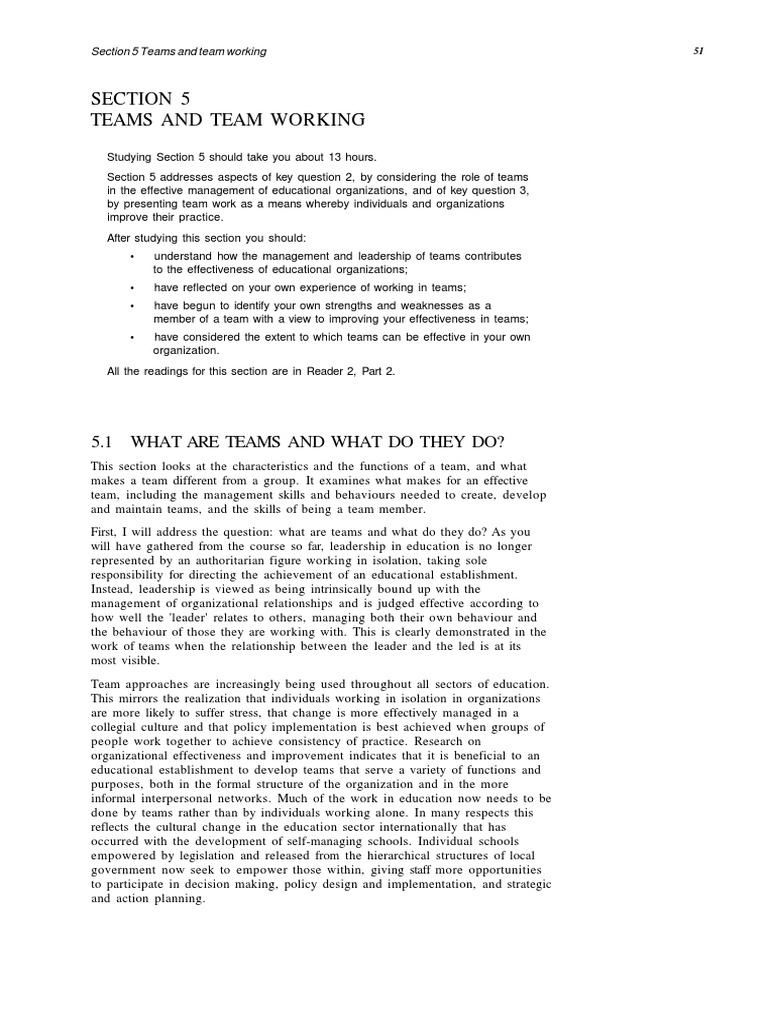Teams and Team Working | PDF | Leadership | Motivation