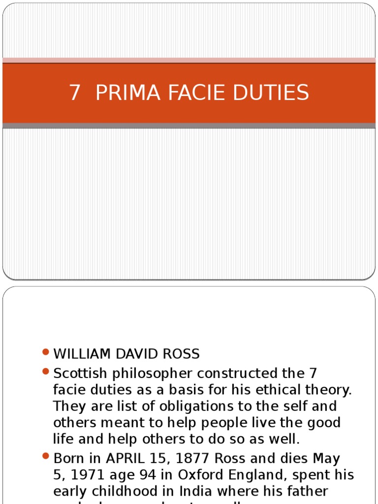 Prima Facie Duties: An Analysis of William David Ross's Deontological ...