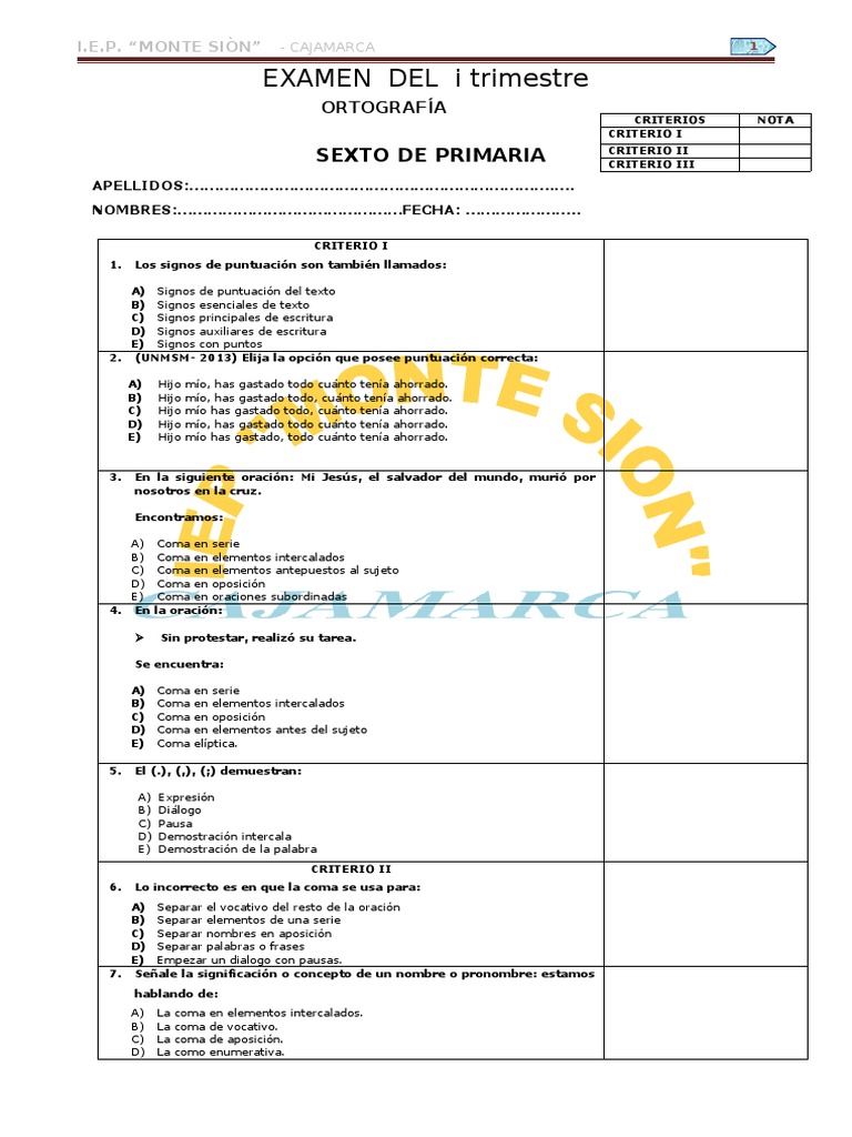 Exam Del I Trim. Ort 6º | PDF | Lingüística | Sintaxis