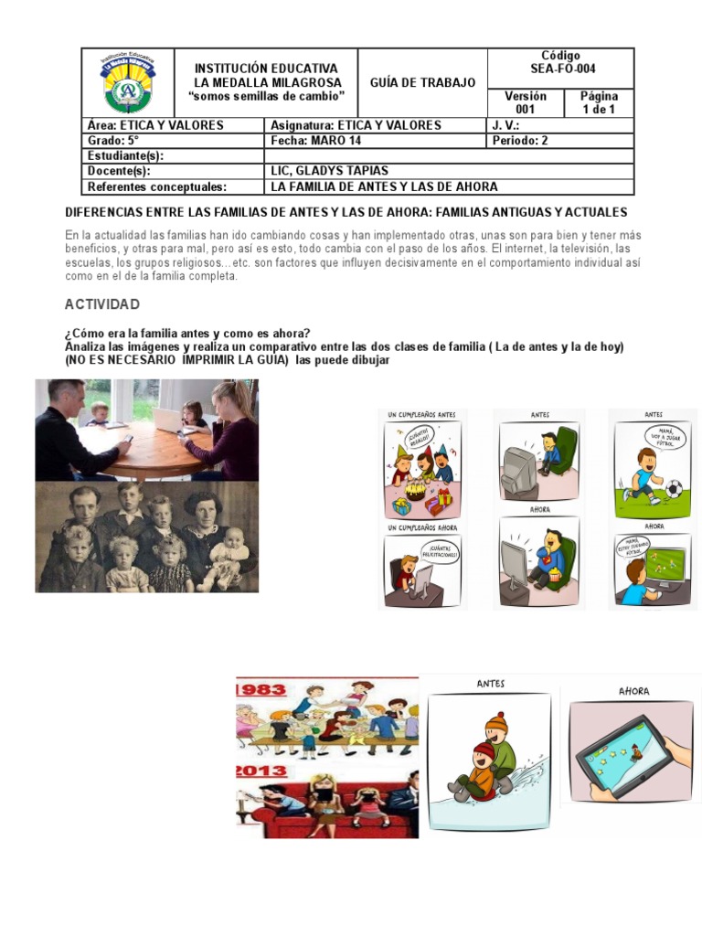 Diferencias Entre Las Familias de Antes y Las de Ahora 5 2-P | PDF