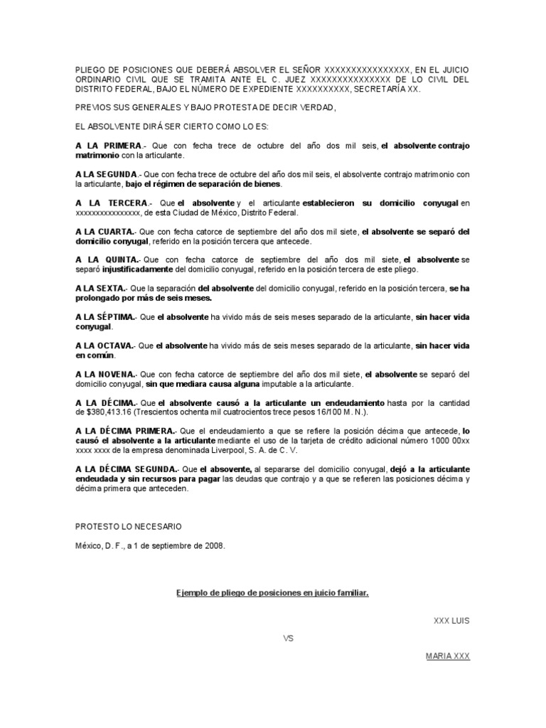 Pliego de Posiciones Que Deberá Absolver El Señor XXXXXXXXXXXXXXXX | PDF | Violencia