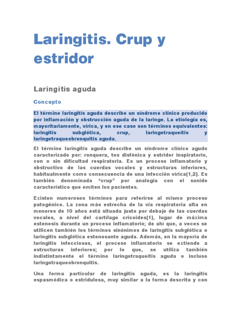 Laringitis aguda, crup y estridor: causas, características clínicas y ...