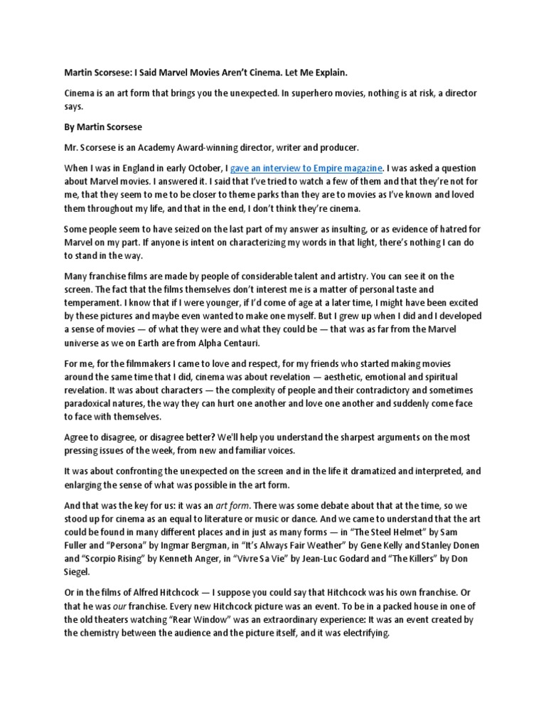 Martin Scorsese: I Said Marvel Movies Aren't Cinema. Let Me Explain ...