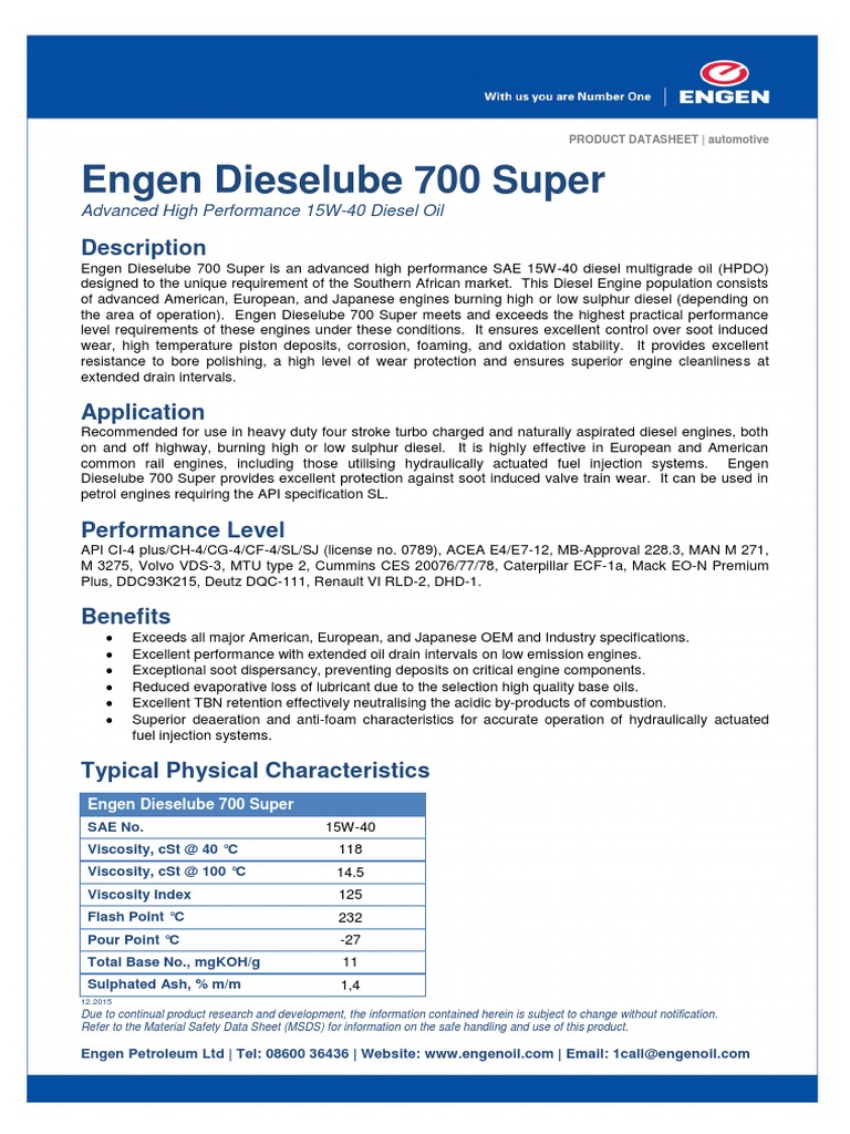 Engen Dieselube 700 Super | PDF | Diesel Engine | Engines