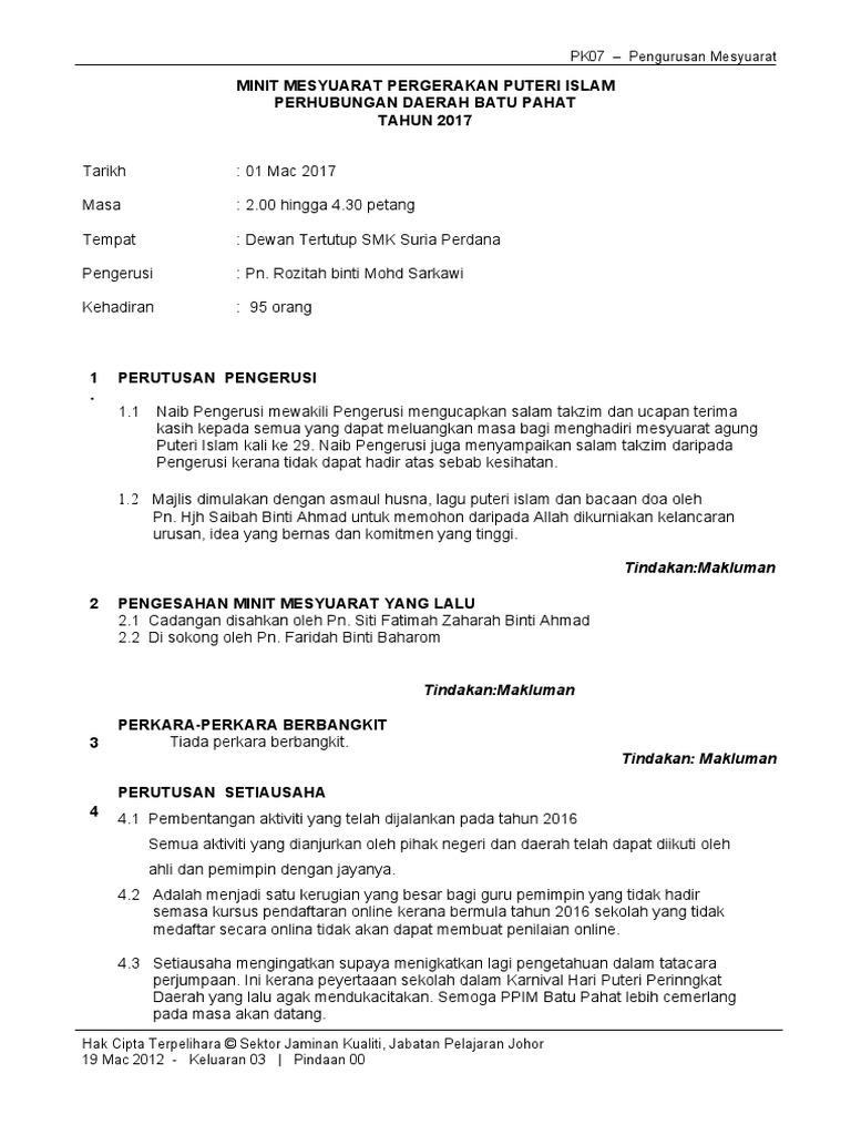 Minit Mesyuarat Agung PPIM 2017 | PDF