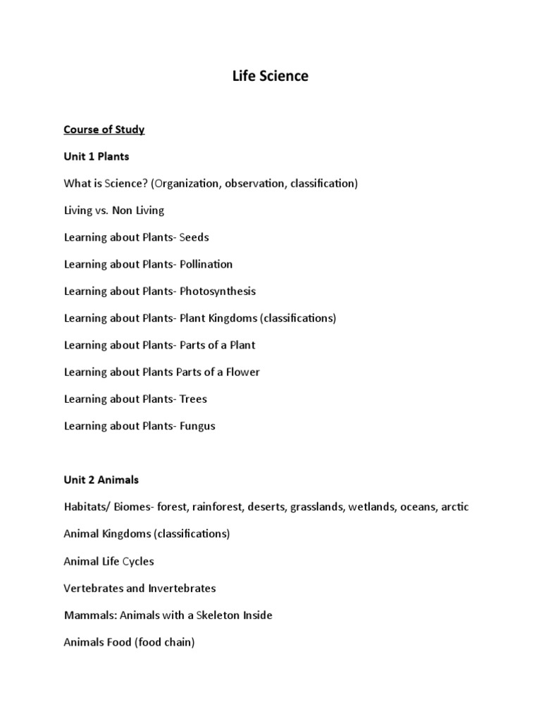 Life Science Course of Study | PDF