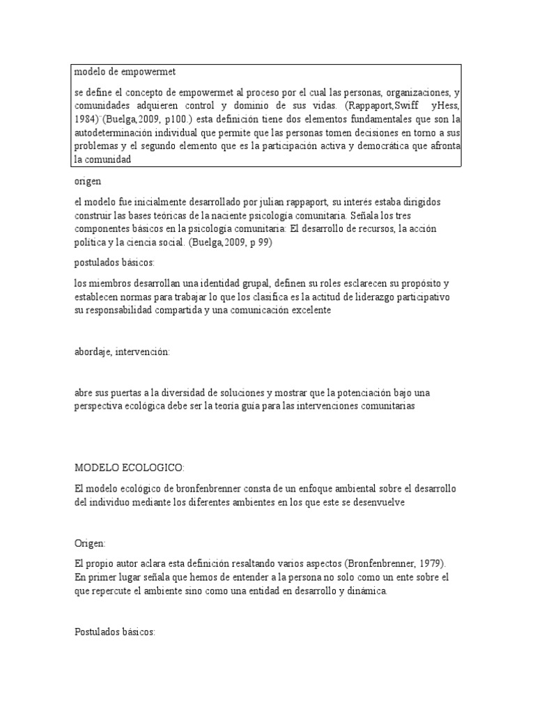 Modelo de Empowerment y Modelo Ecologico | PDF | Crecimiento personal y ...