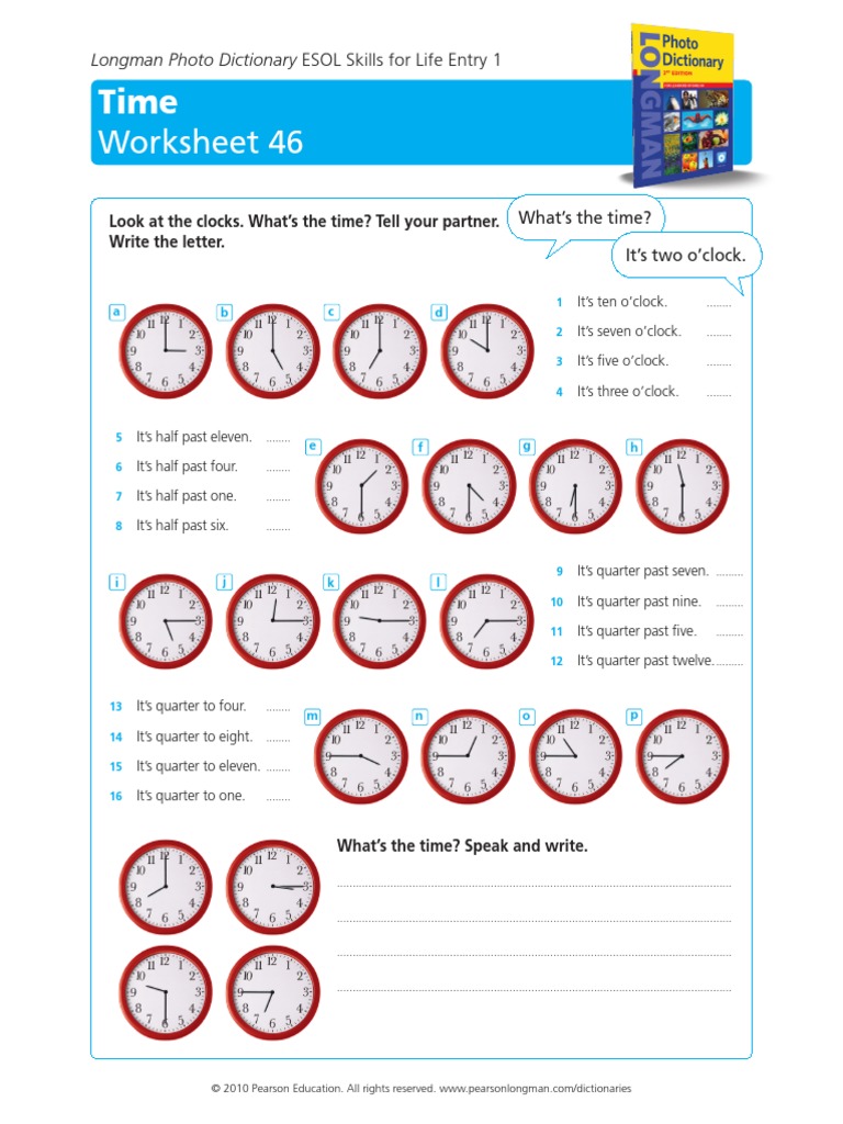 Time Worksheet 46: Longman Photo Dictionary ESOL Skills For Life Entry ...