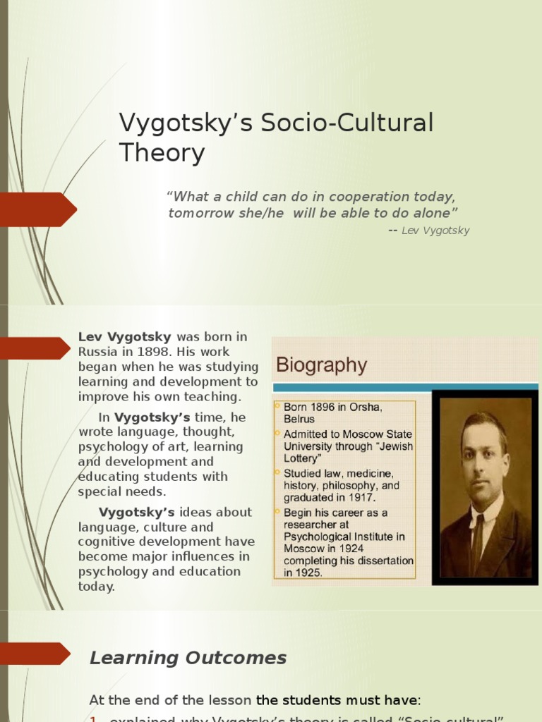 Vygotskys Socio Cultural Theory | PDF | Cognitive Development ...