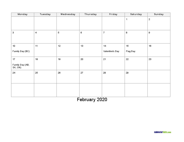 February 2020 Calendar Events | PDF