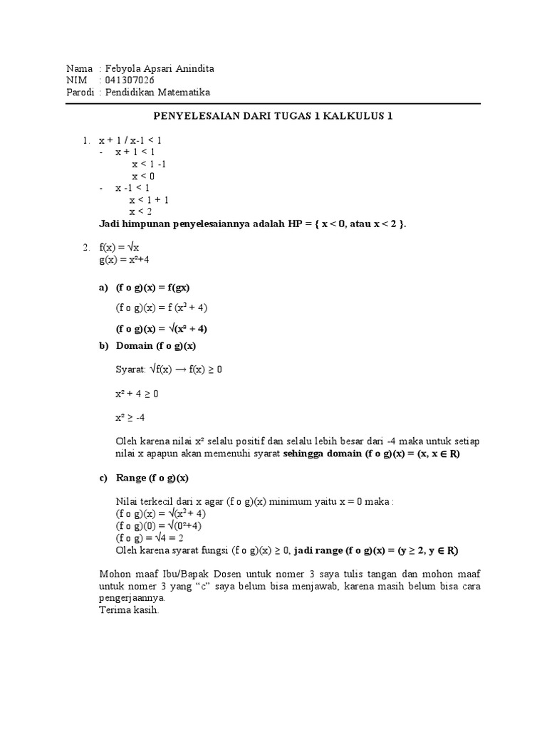 Tugas 1 Kalkulus | PDF