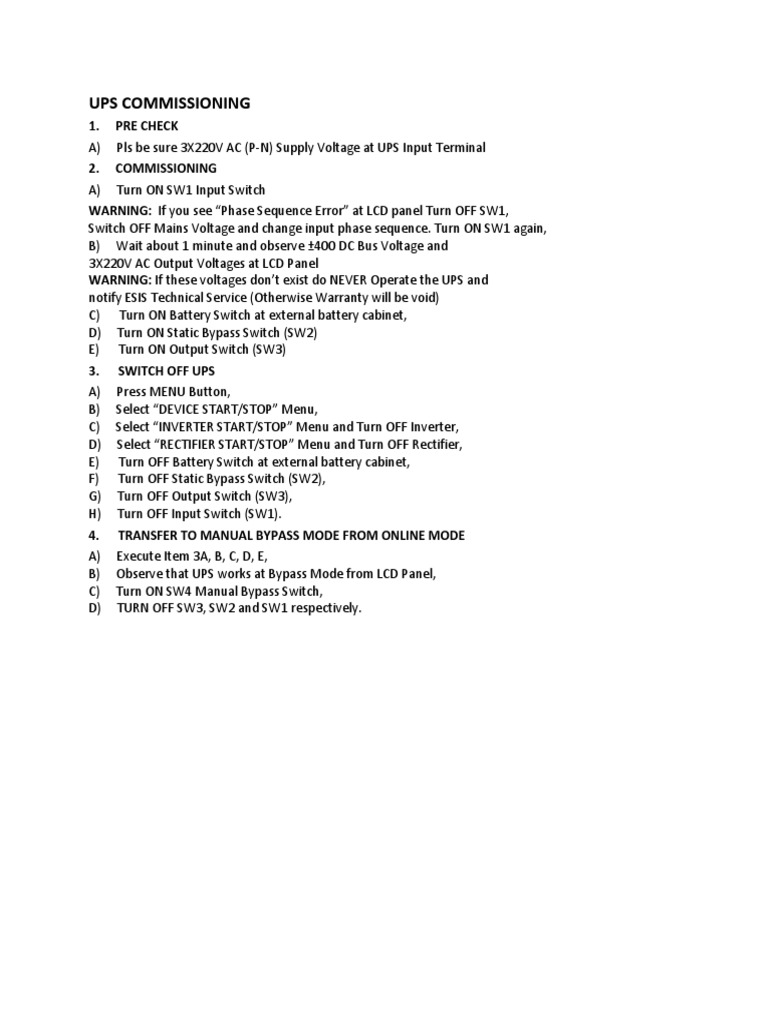 Step-by-step instructions for safely commissioning and switching off a ...