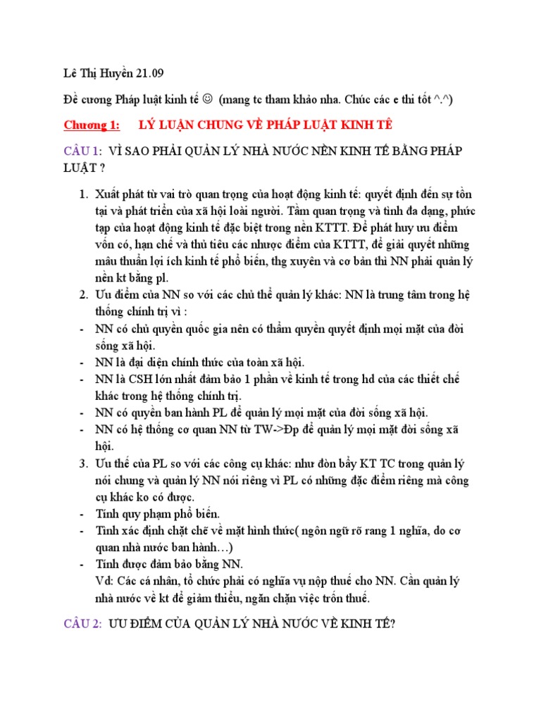 Đề cương Pháp luật kinh tế - PLKT | PDF