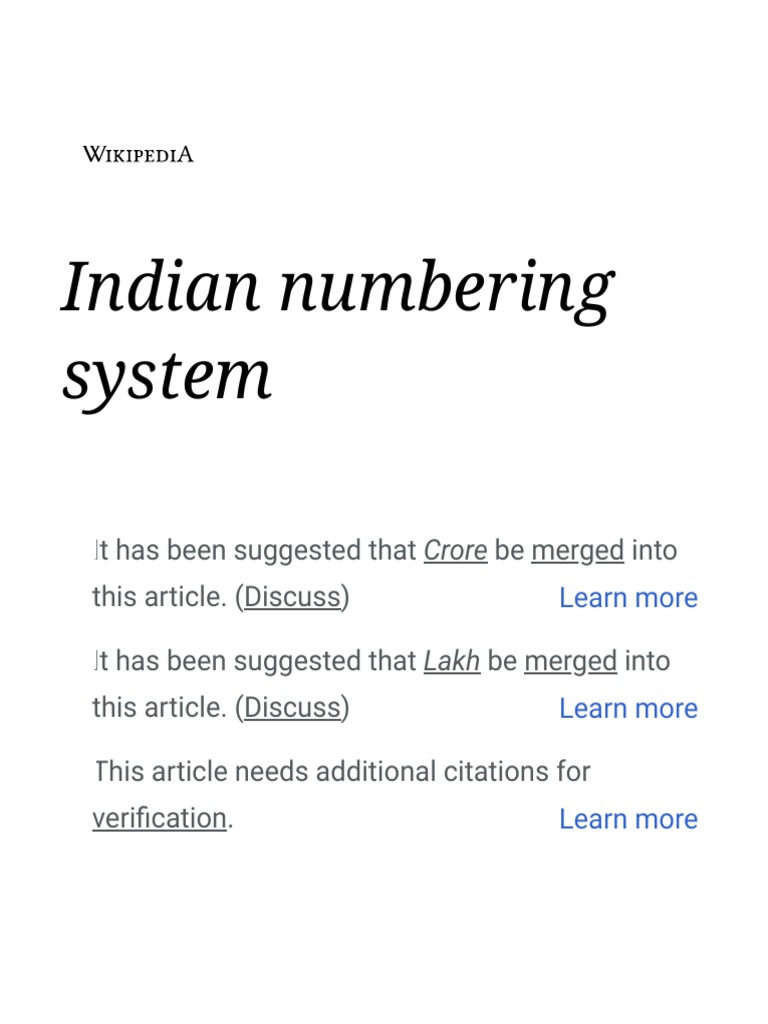 Indian Numbering System - Wikipedia PDF | PDF | Mathematical Notation ...