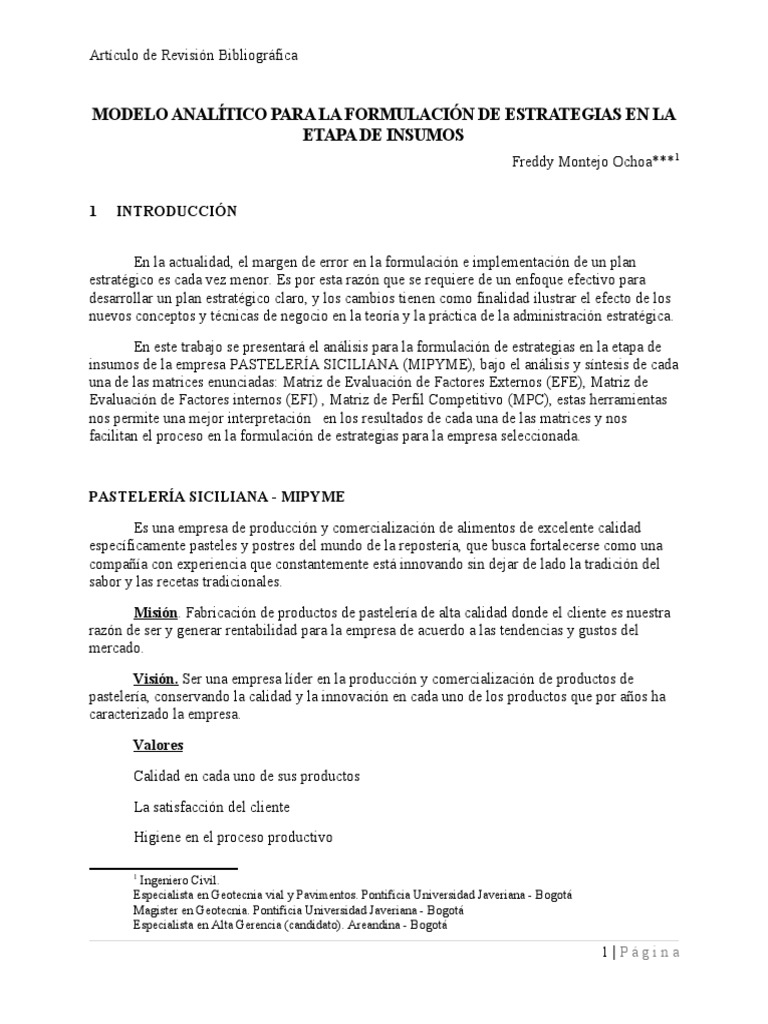 Modelo Analítico para La Formulación de Estrategias en La Etapa de ...