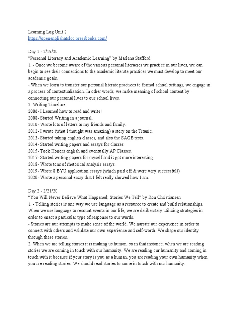 Learning Log Unit 2 | Download Free PDF | Narrative | Storytelling