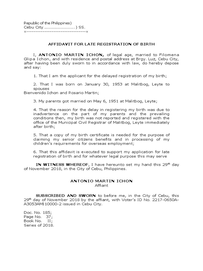 Affidavit For Late Registration of Birth | PDF