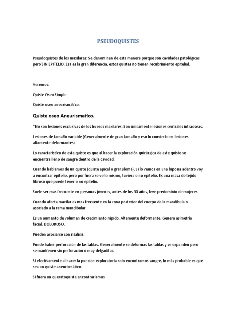 PSEUDOQUISTES | PDF | Epitelio | Hueso