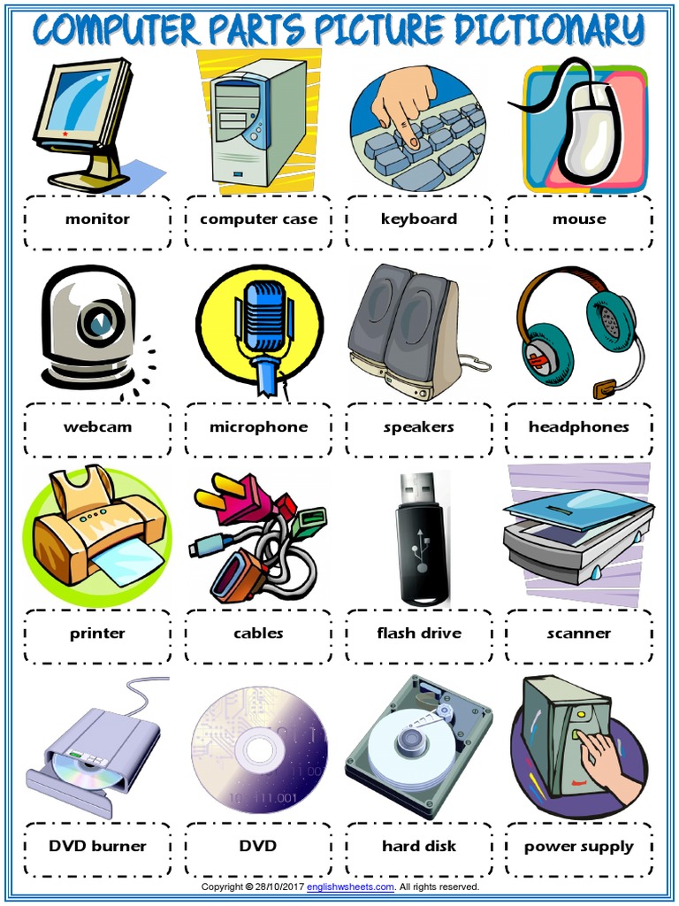 Computer Parts Vocabulary Esl Picture Dictionary Worksheet For Kids PDF ...