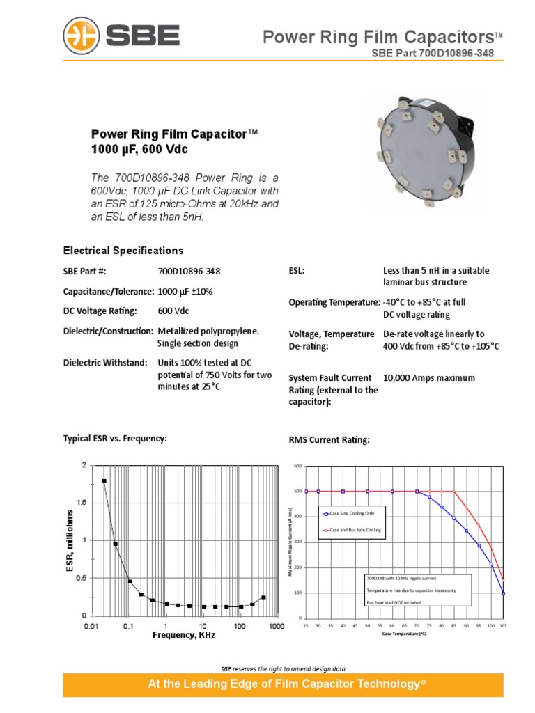 Power Ring Film Capacitor™ 1000 F, 600 VDC | PDF | Capacitor ...