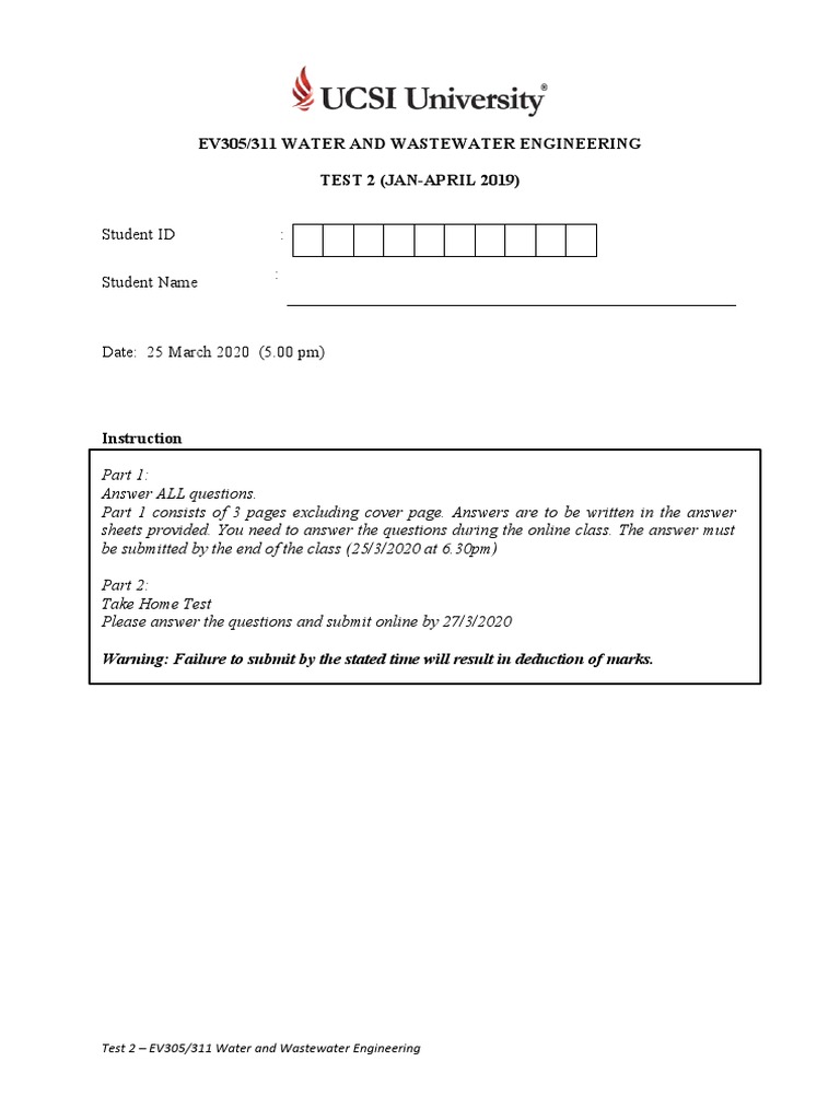 Water & Wastewater Eng. Test 2 | PDF | Sewage Treatment | Water Supply