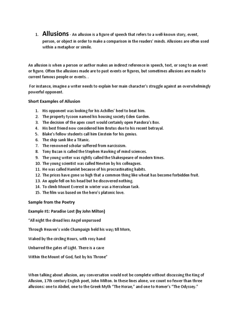 Allusions: Short Examples of Allusion | PDF | Rhyme | Poetry
