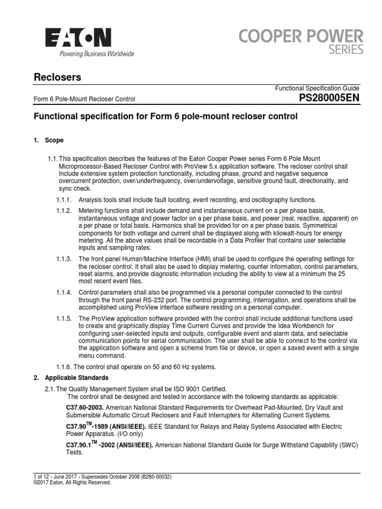 Form 6 Pole Mount Recloser Control Specification Ps280005en | PDF ...
