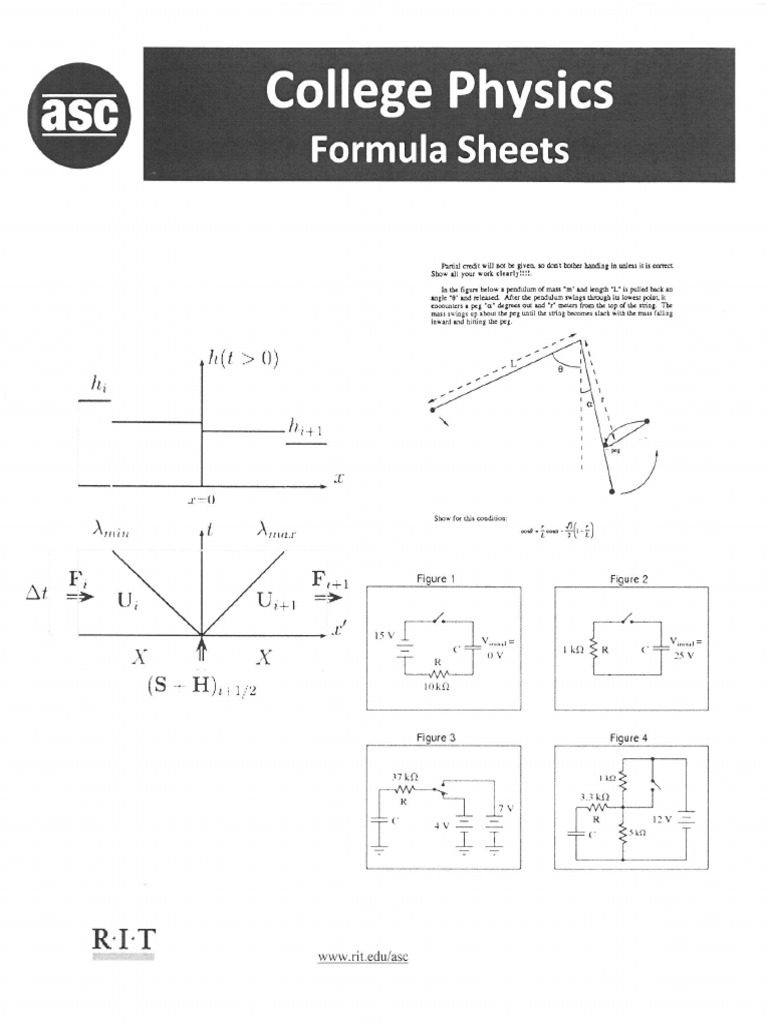 College Physics Formula Sheet Pdf