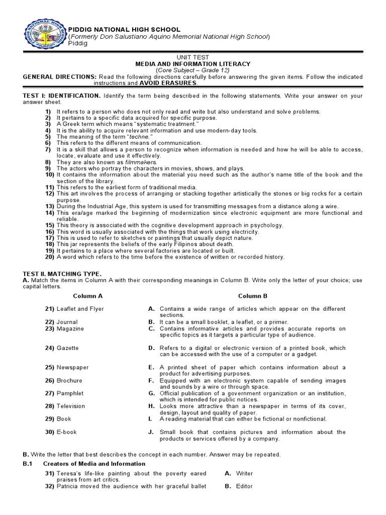 Unit Test | PDF | Nonverbal Communication | Communication