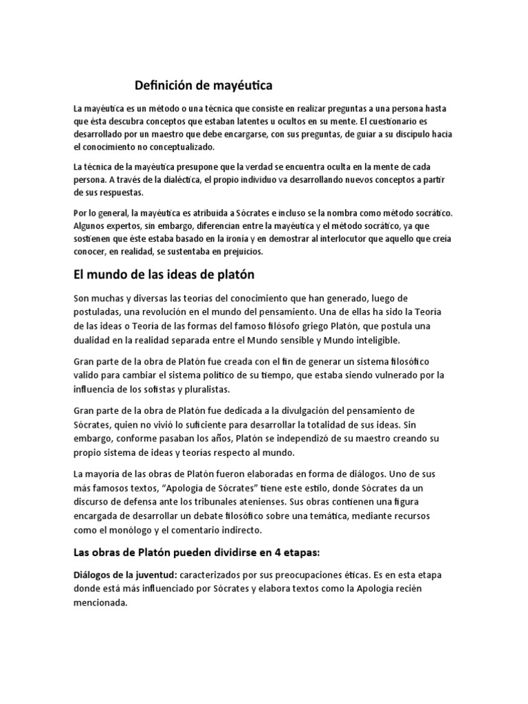 Definición de Mayéutica | PDF | Platón | Sócrates
