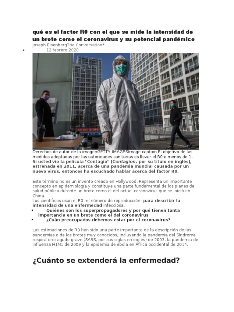 Qué Es El Factor R0 Con El Que Se Mide La Intensidad de Un Brote Como ...