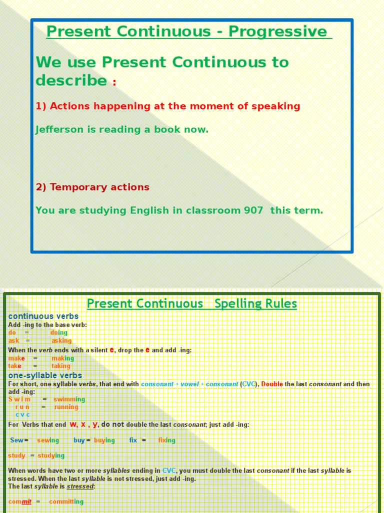 Present Continuous Grammar and Spelling | PDF | Syllable | Consonant