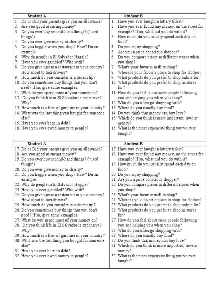 Money Conversation Questions | PDF | Market (Economics) | Marketing