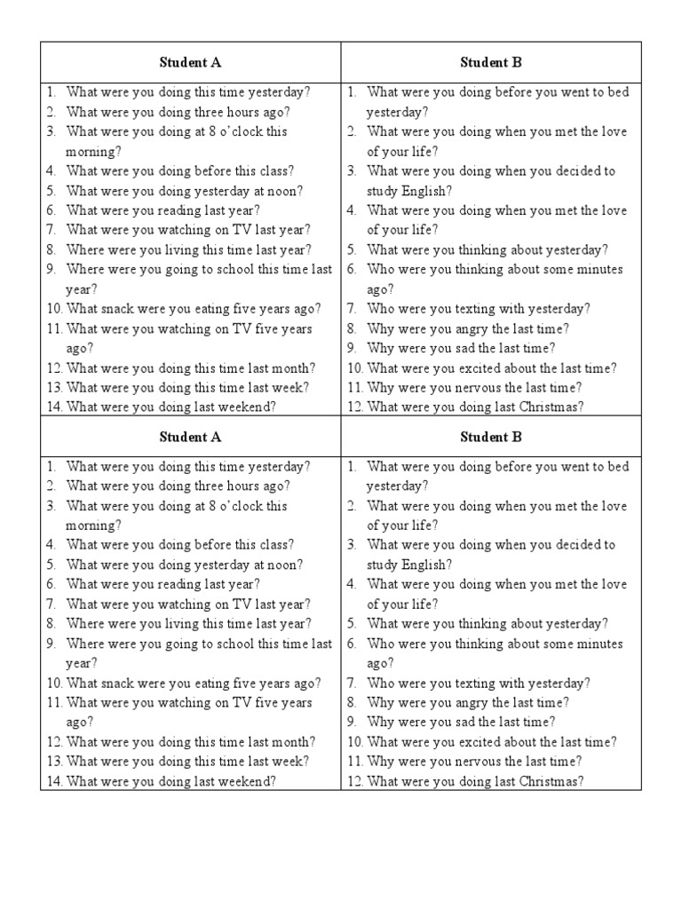 Past COntinuous COnversation Questions | PDF