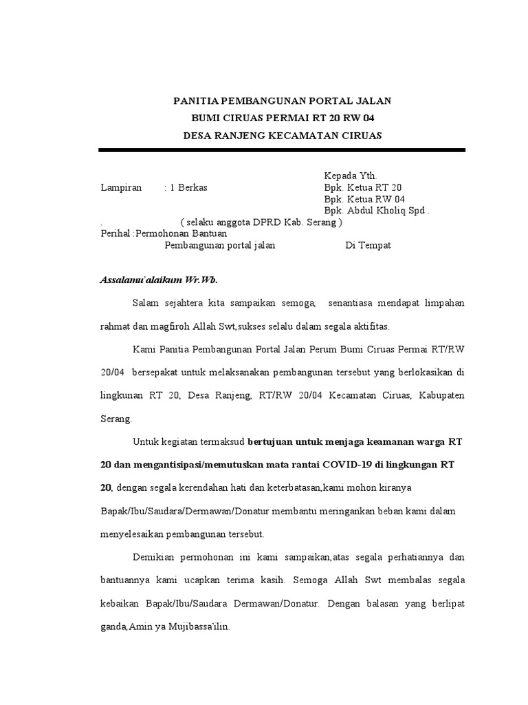 Proposal Pembuatan Portal Jalan RT 20 | PDF