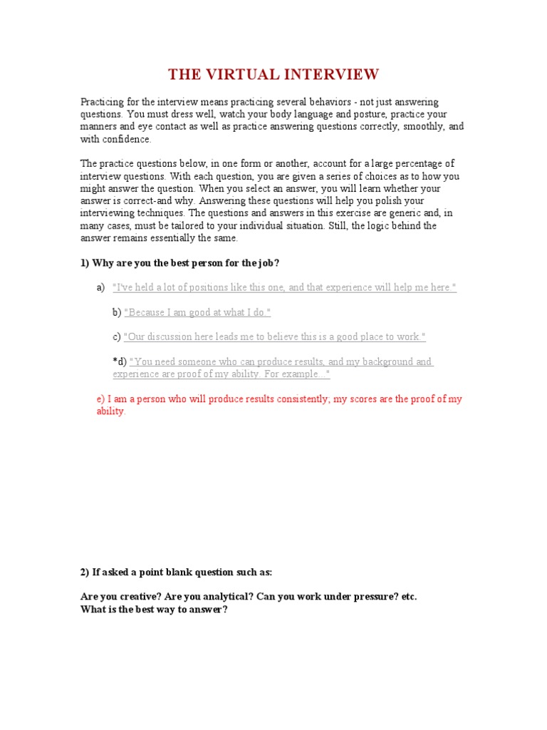 Virtual Interview Preparation Guide | PDF | Résumé | Question
