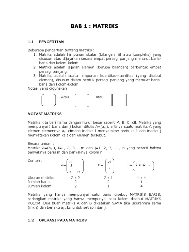 Panduan Dasar Operasi Matriks | PDF