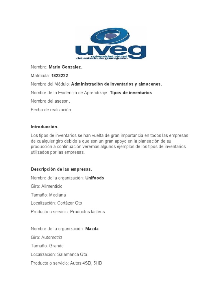 Tipos EA1 | PDF | Inventario | Business