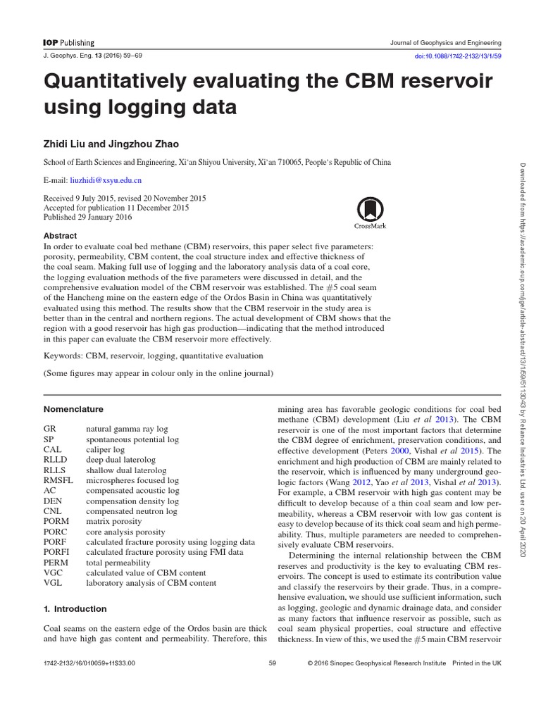 Log Evaluation For Reserve CBM | PDF | Coalbed Methane | Porosity