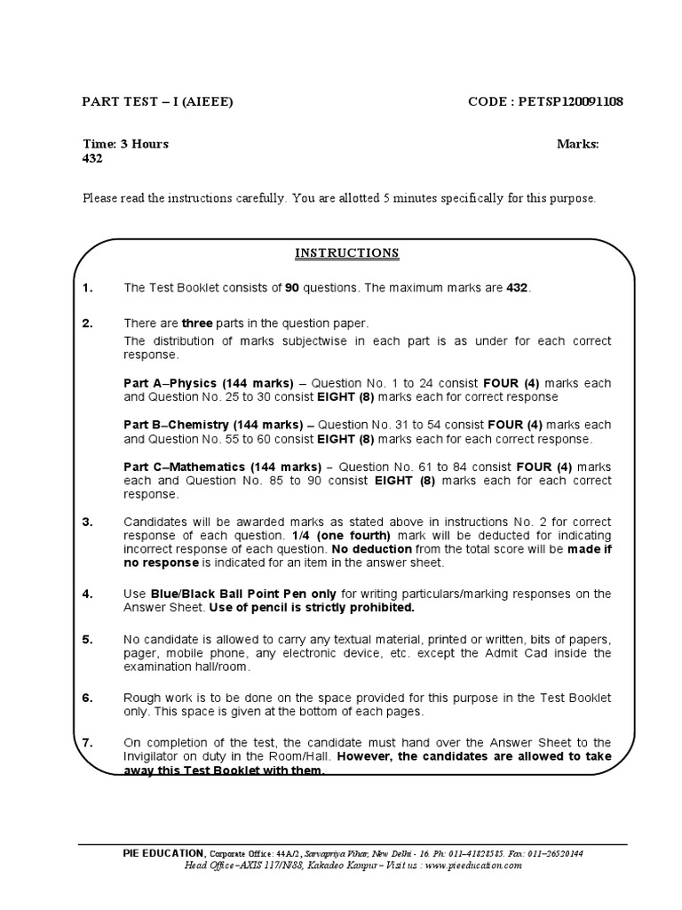 02-Front-Page-Aieee-Test (08-11-2009) | PDF