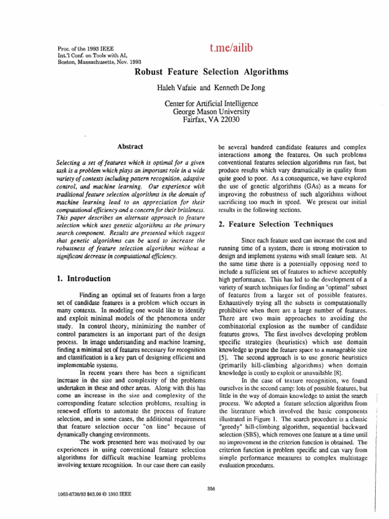 Ailib Robust Feature Selection Algorithms Pdf Genetic Algorithm Mathematical Optimization
